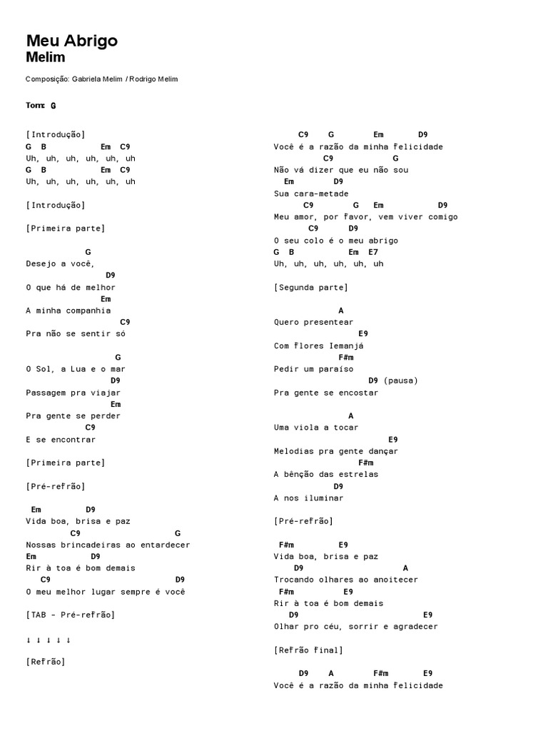 Cifra Club - Melim - Meu Abrigo | PDF | Entretenimento (geral)