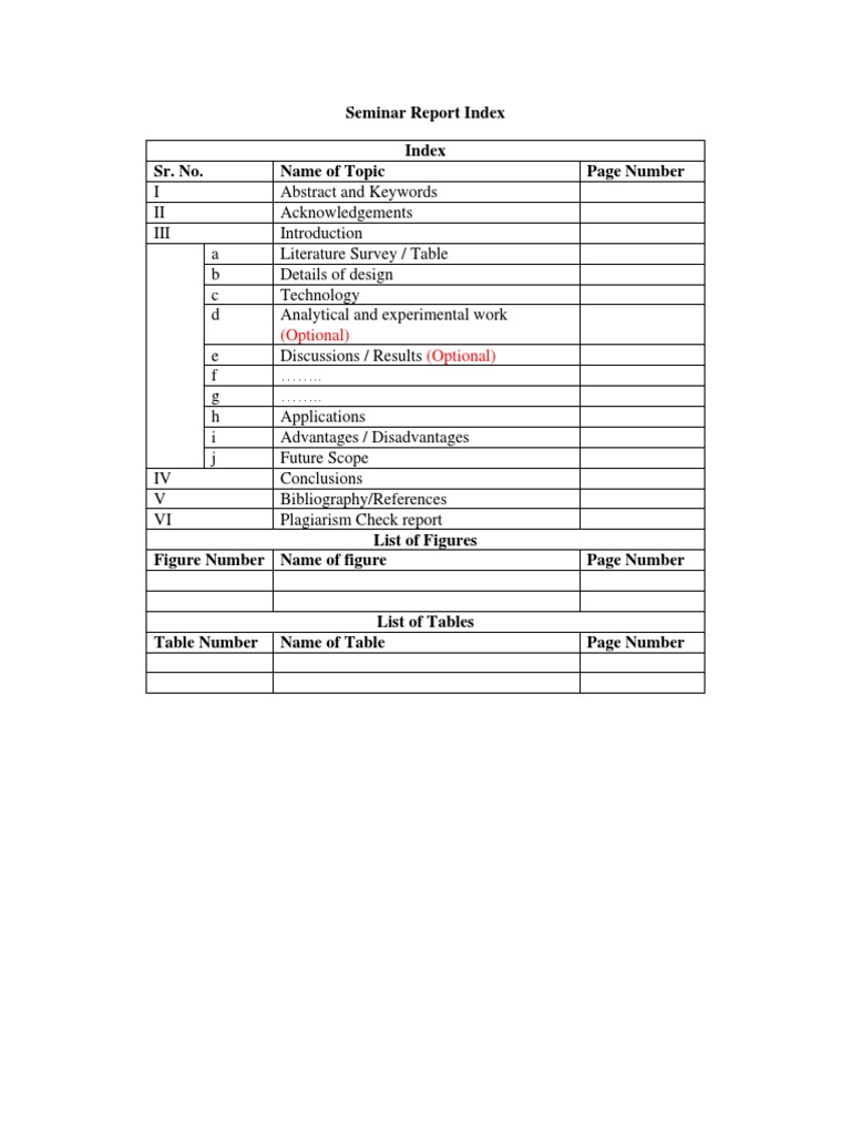 Seminar Report Index Template | PDF | Computers