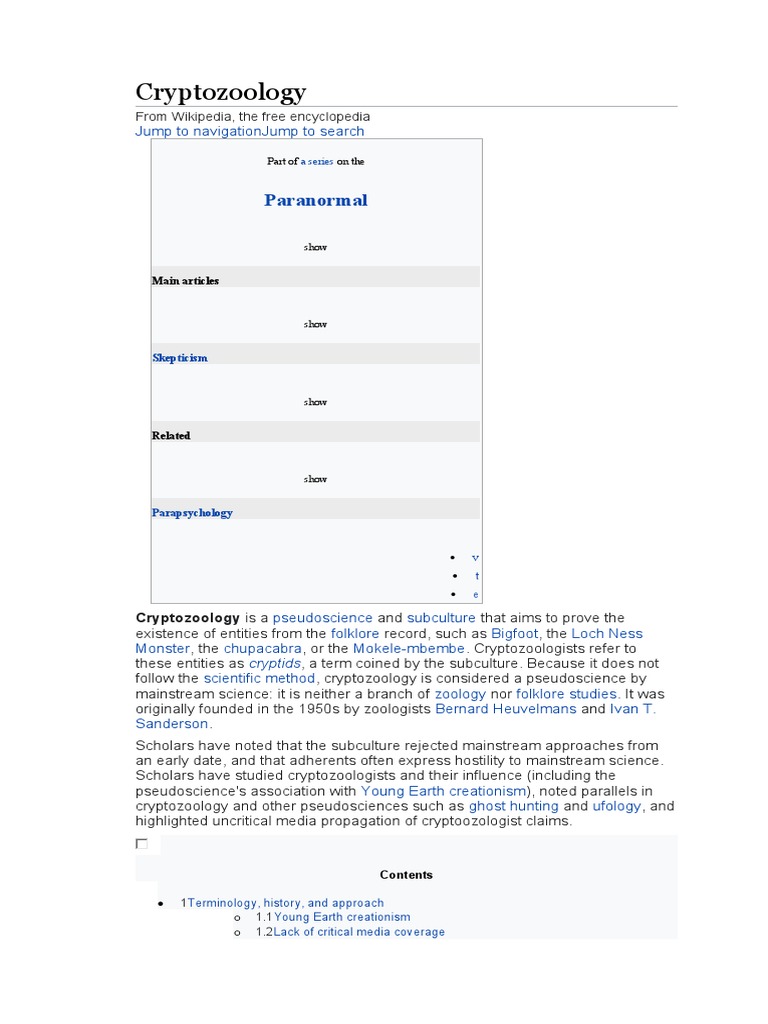 Cryptozoology: Paranormal | PDF | Cryptozoology | Forteana
