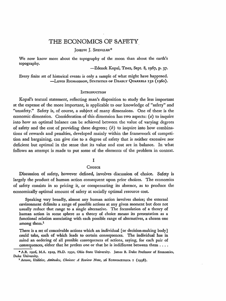 The Economics of Safety | PDF | Causality | Externality