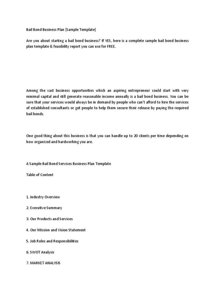 Bail Bond Business Plan | PDF | Bail | Bonds (Finance)