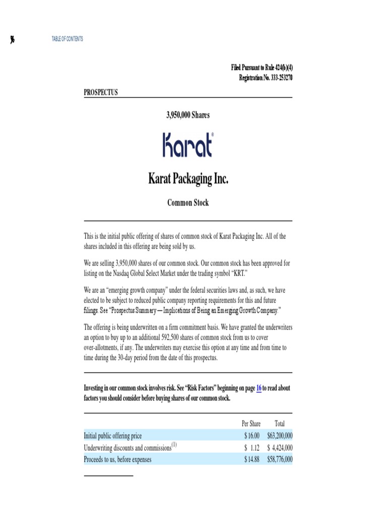 Karat Packaging Inc - Form 424B4 (Apr-16-2021) | PDF | Initial Public ...