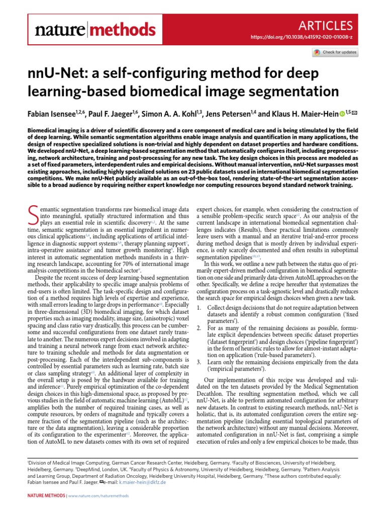 Nnu-Net: A Self-Configuring Method For Deep Learning-Based Biomedical Image Segmentation | PDF ...