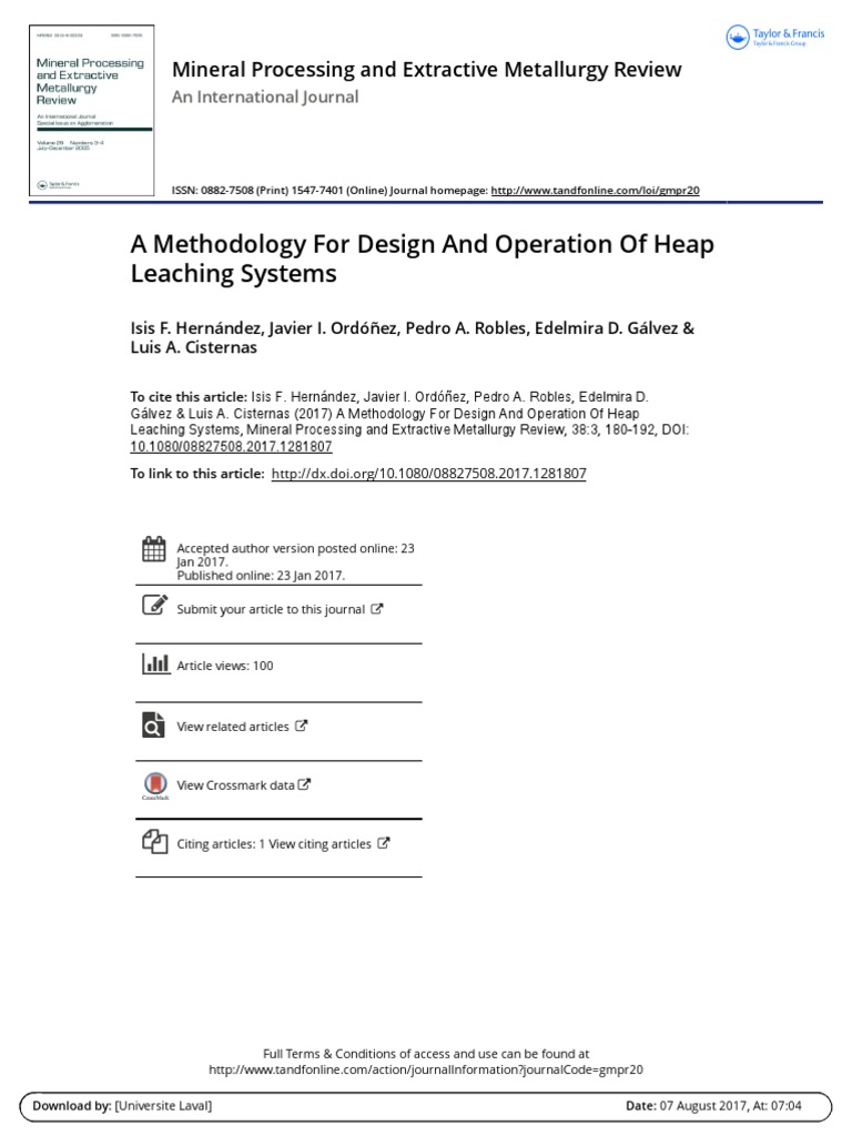 A Methodology For Design and Operation of Heap Leaching Systems | PDF ...