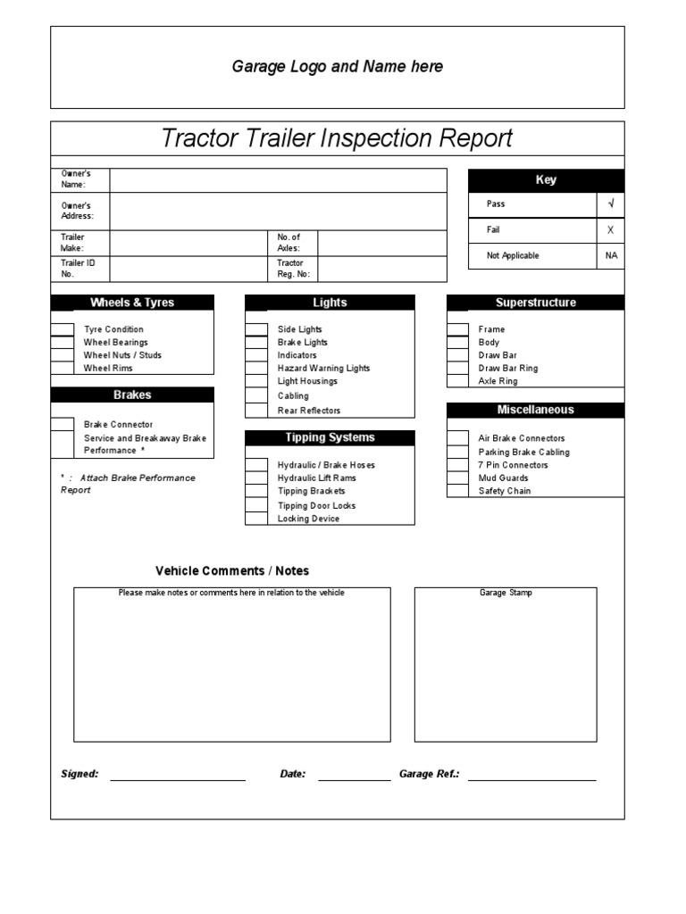 Tractor Trailer Inspection Checklist | PDF | Trailer (Vehicle) | Semi ...