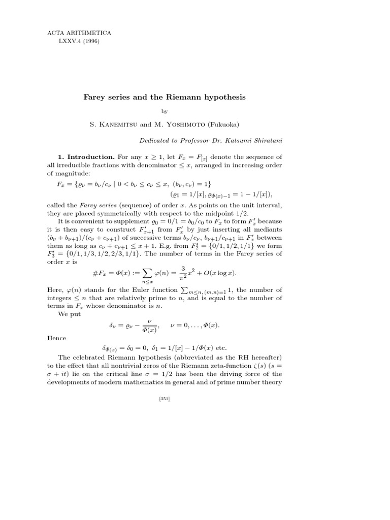 Farey Series and The Riemann Hypothesis | PDF | Theorem | Functions And ...