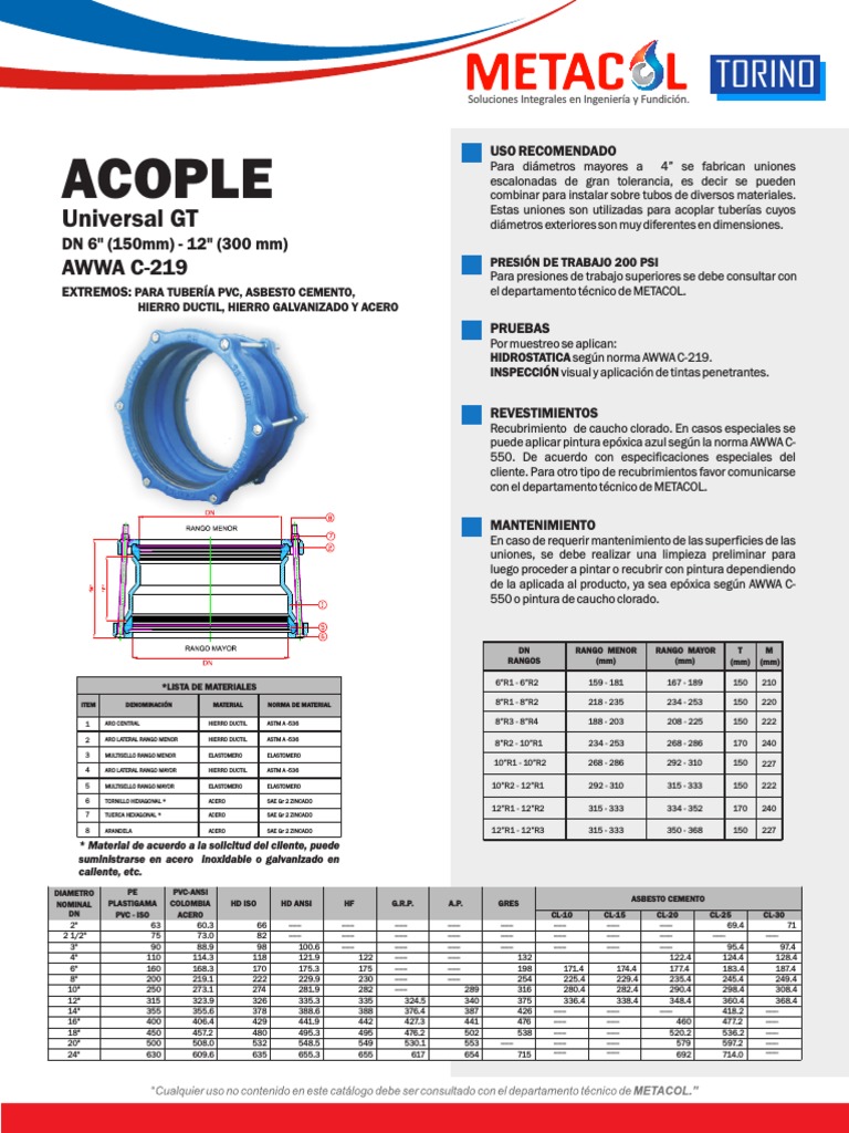 Acople Universal GT | PDF | Tubería (transporte de fluidos) | Rieles
