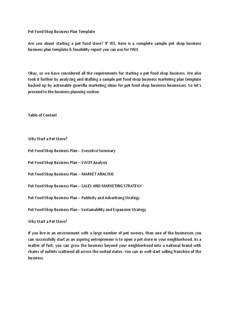 Pet Food Shop Business Plan Template | PDF | Retail | Pet