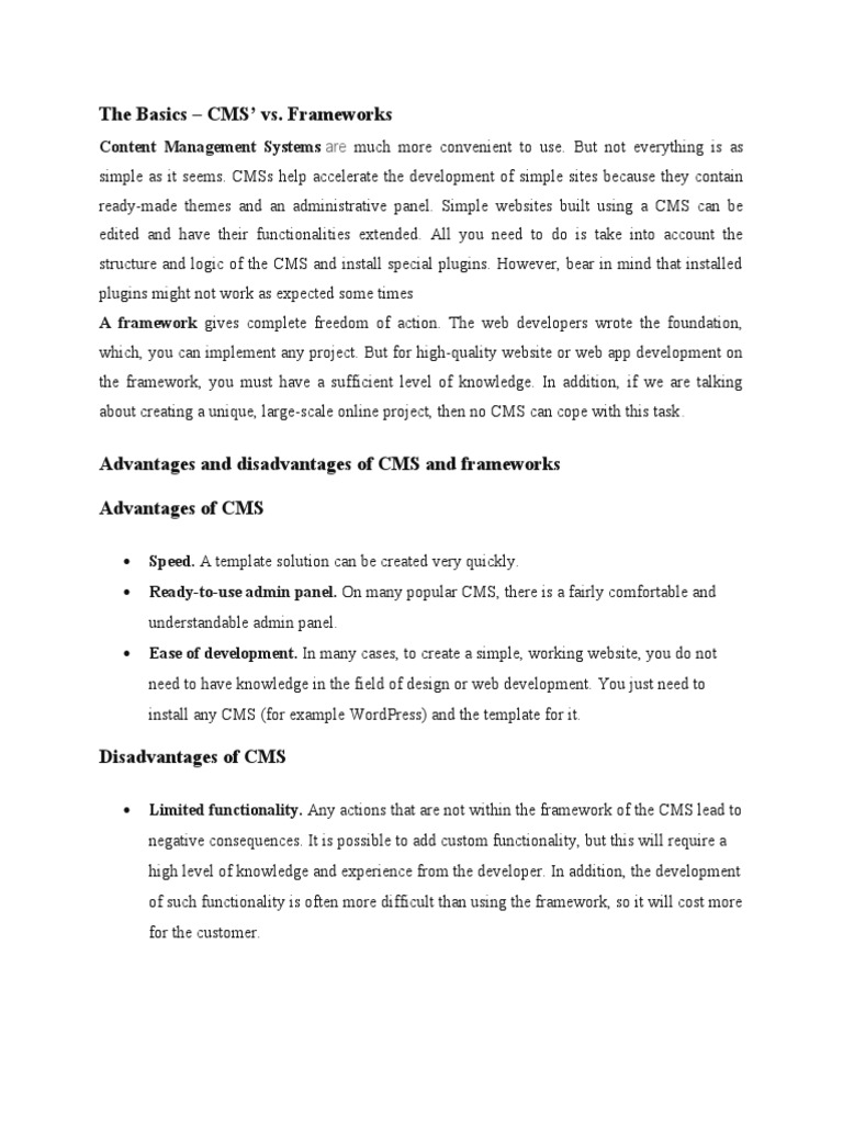 The Basics - CMS' vs. Frameworks: Content Management Systems | PDF ...