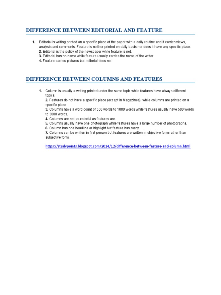 Week 3 Difference Between Feature Column | PDF | Career & Growth ...