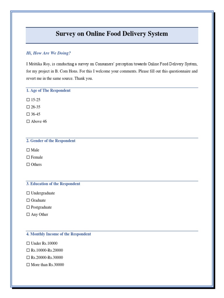PDF Version - Questionnaire - Online Food Delivery System | PDF ...
