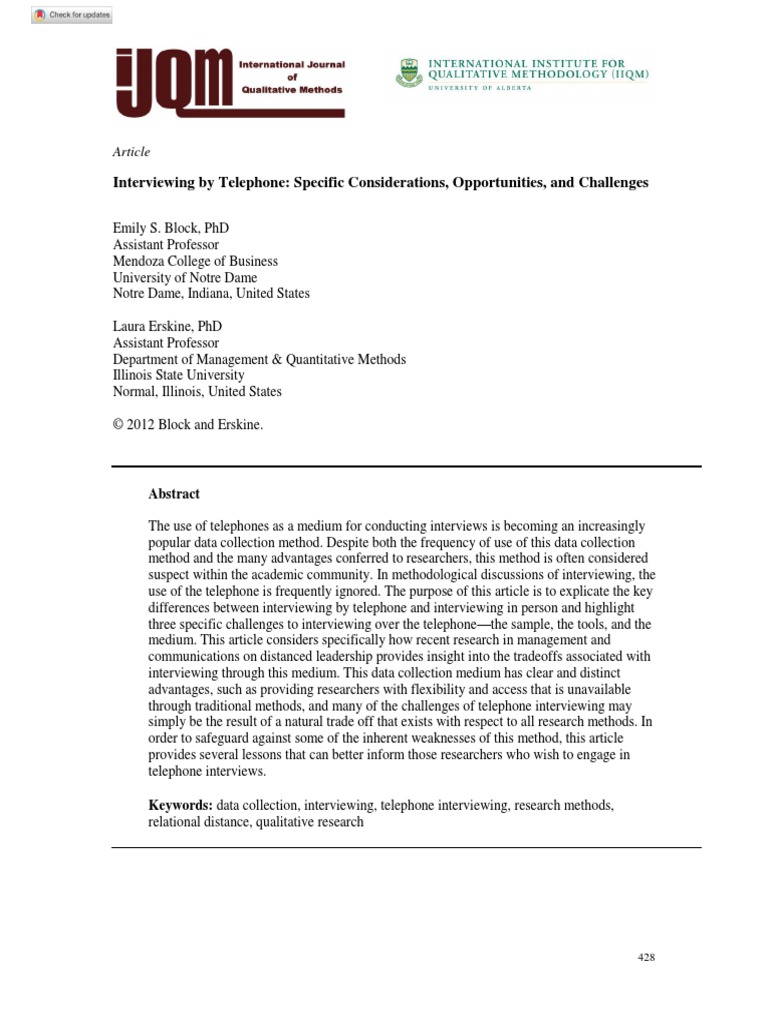 Block - Erskine - 2012 Interviewing by Telephone - Specific ...