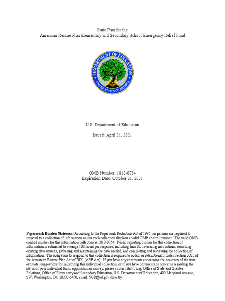 ARP ESSER Fund State Plan Overview | PDF | Educational Technology ...