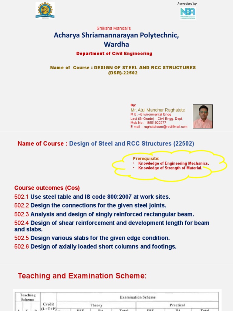 Design of Steel and RCC Structures Unit 2 Deign of Bolted Connection ...