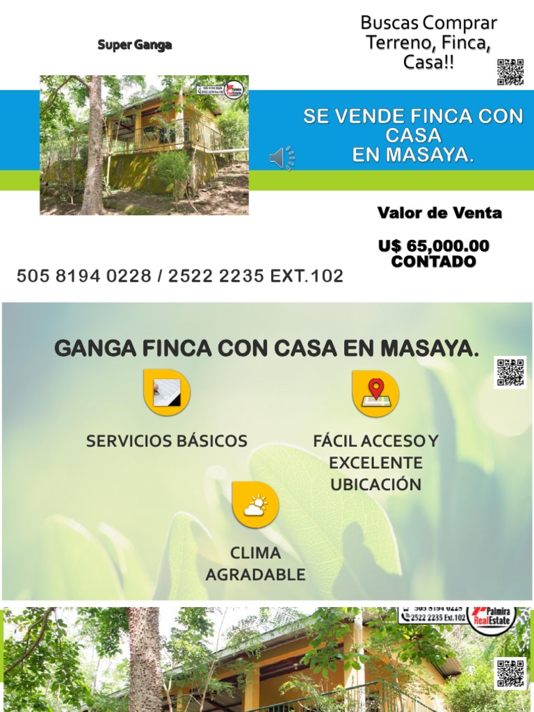Fincas en Nicaragua - Venta de Finca Con Casa en Masaya (CD - VCF-40) | PDF