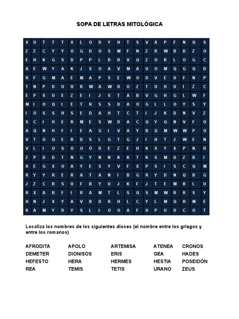 Sopa de Letras: Dioses Griegos y Romanos | PDF