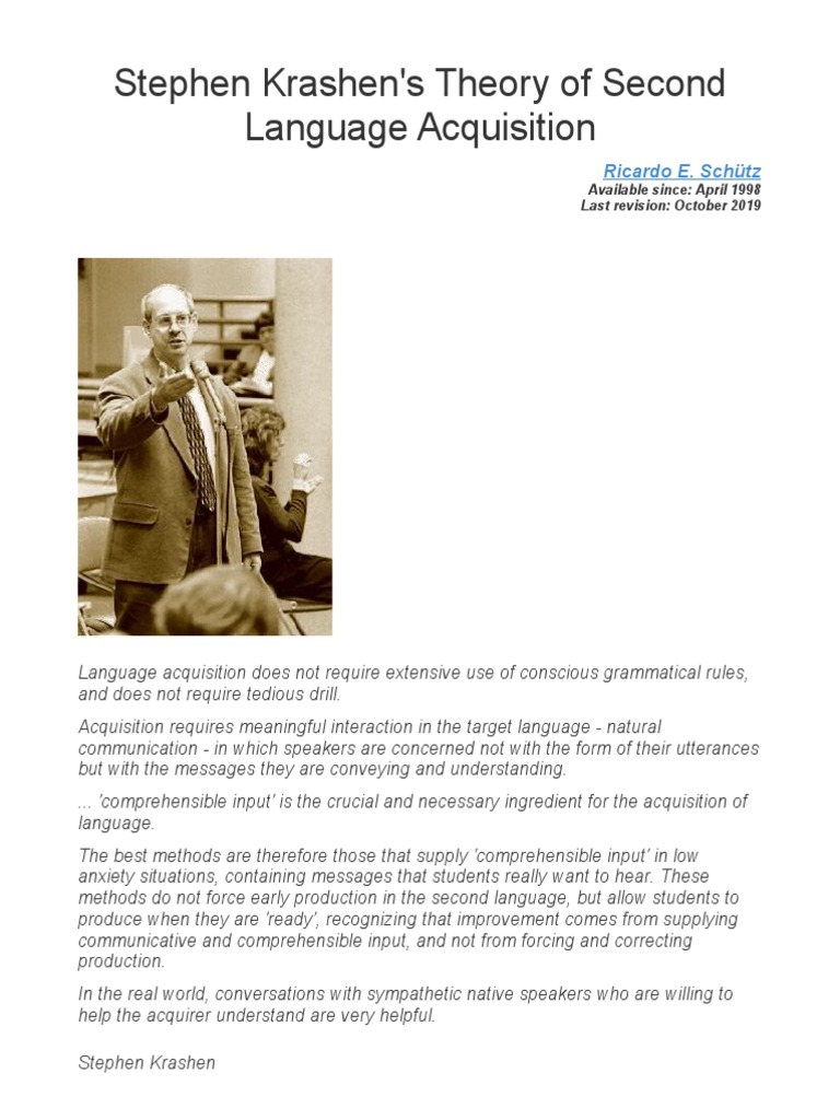 Stephen Krashens Theory of Second Language Acquisition | PDF | Second ...