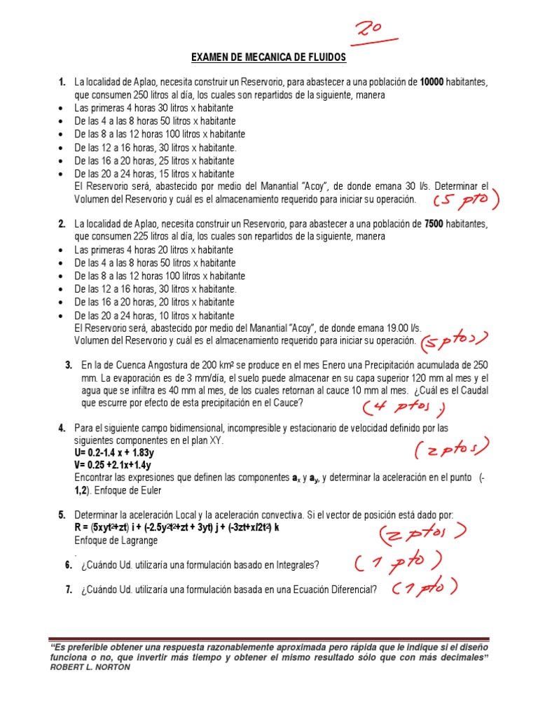 Examen de Mecanica de Fluidos 2021 | PDF | Aceleración | Mecánica