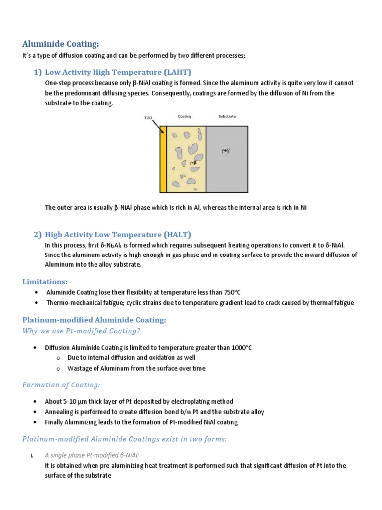 Aluminide Coating:: 1) Low Activity High Temperature (LAHT) | PDF ...