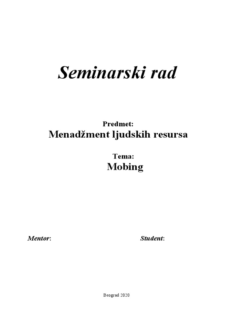 Seminarski Rad - Mobing | PDF