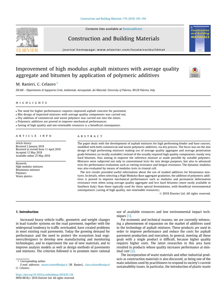 Improvement of High Modulus Asphalt Mixtures With Average Quality ...