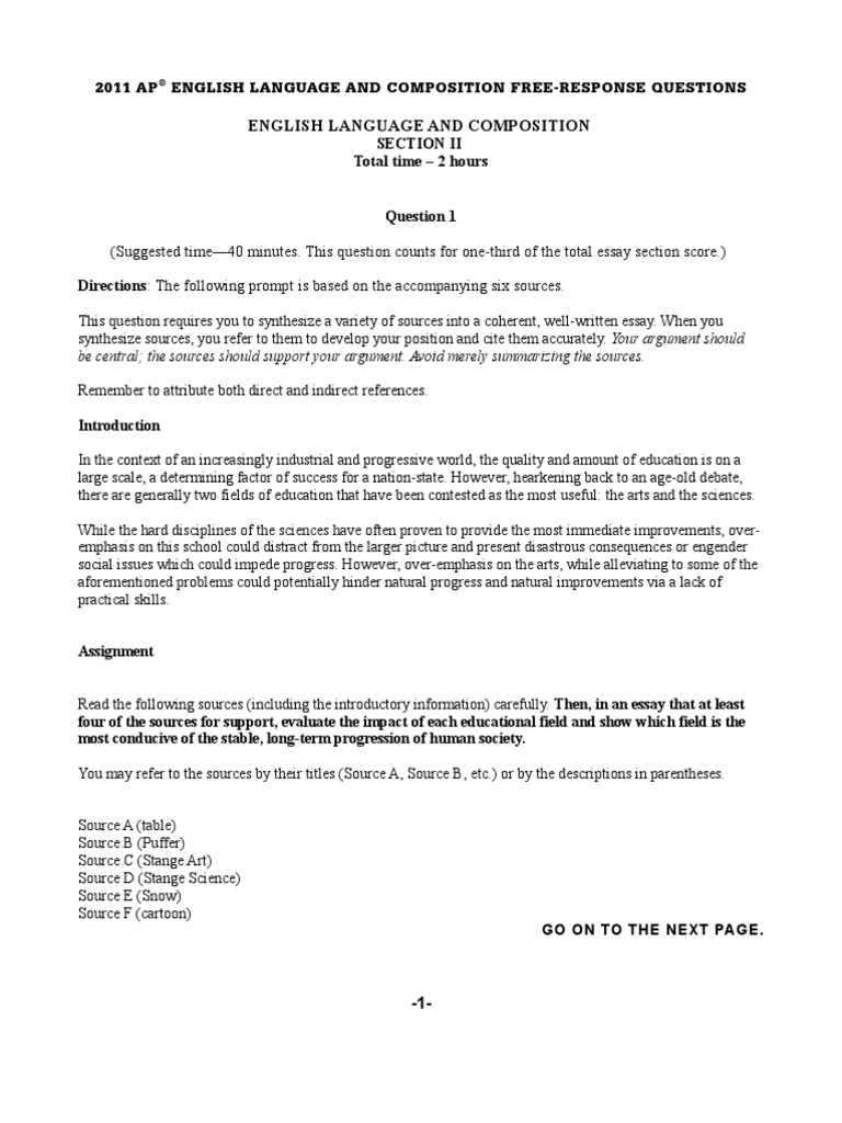 2011 AP English Language and Composition Free-Response Questions | PDF ...