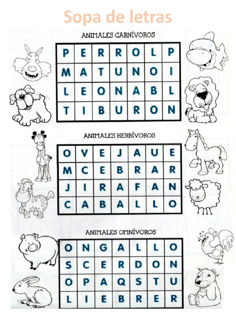 Sopa de Letras Animales | PDF