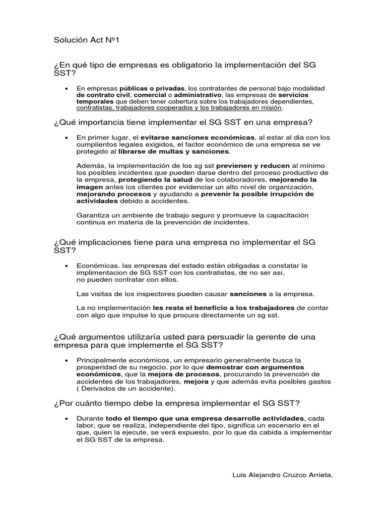 Solución Act Nº1 SST | PDF | Empresas | Economias