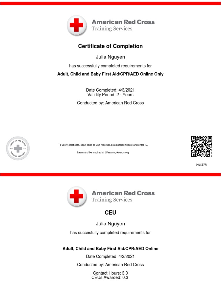CPR Red Cross Certificate | PDF