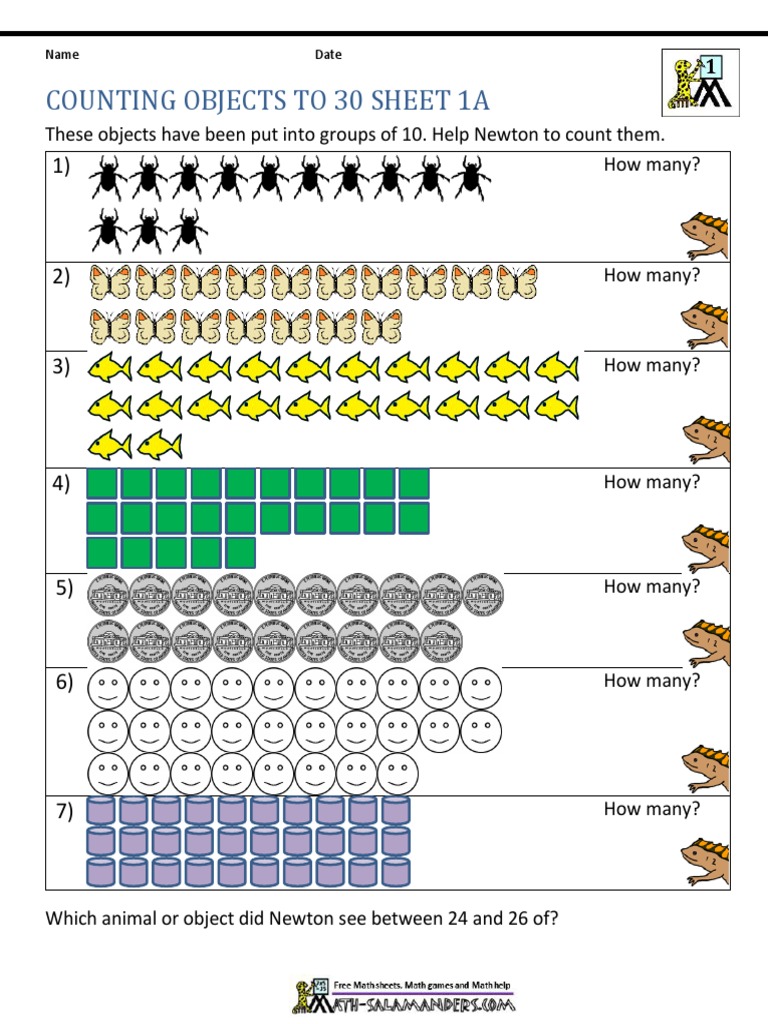 Counting Objects To 30 Sheet 1A: These Objects Have Been Put Into ...