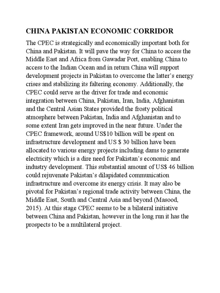 CPEC, Significance | PDF | Economies | Energy And Resource