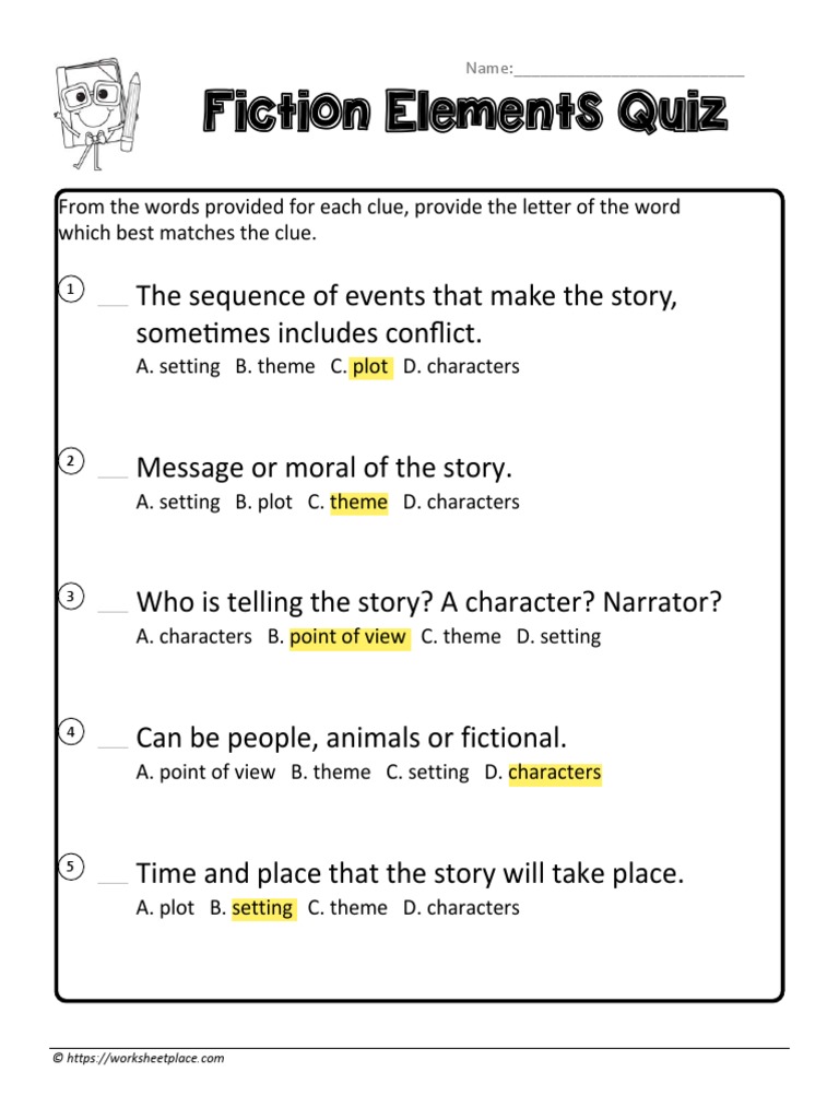 Fiction Elements Quiz: The Sequence of Events That Make The Story, Some ...
