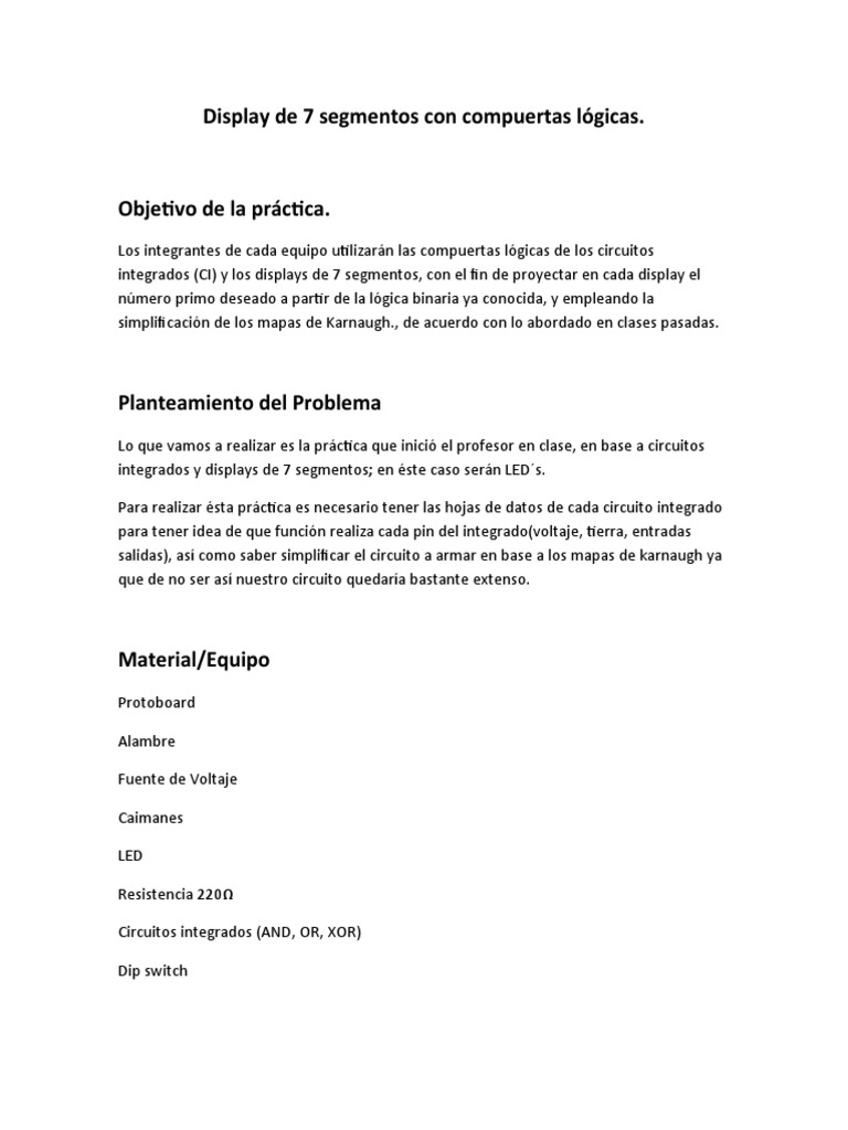 Practica Display de 7 Segmentos Con Compuertas Lógicas | PDF