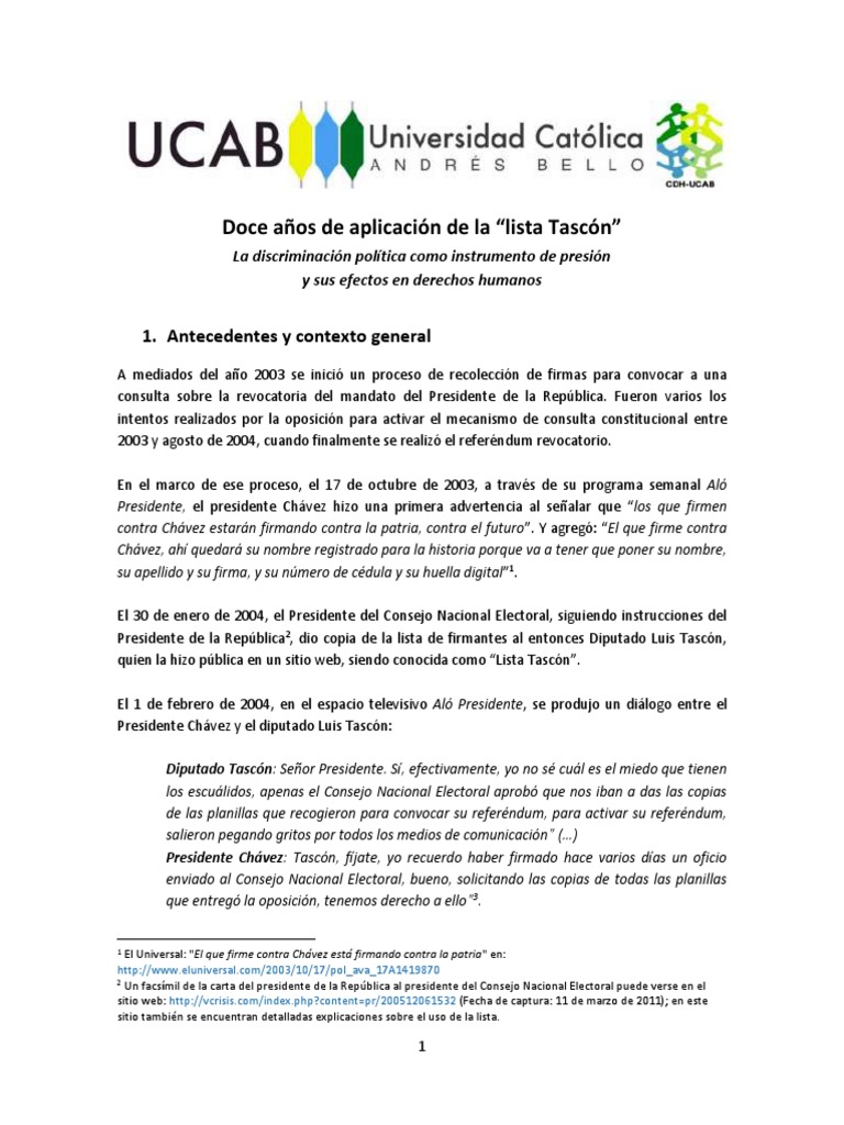 Doce Anos de Aplicacion de La Lista Tascon | PDF | Venezuela | Gobierno