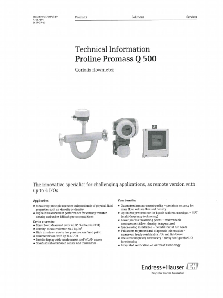 Technical Information Proline Promass Q 500 | PDF