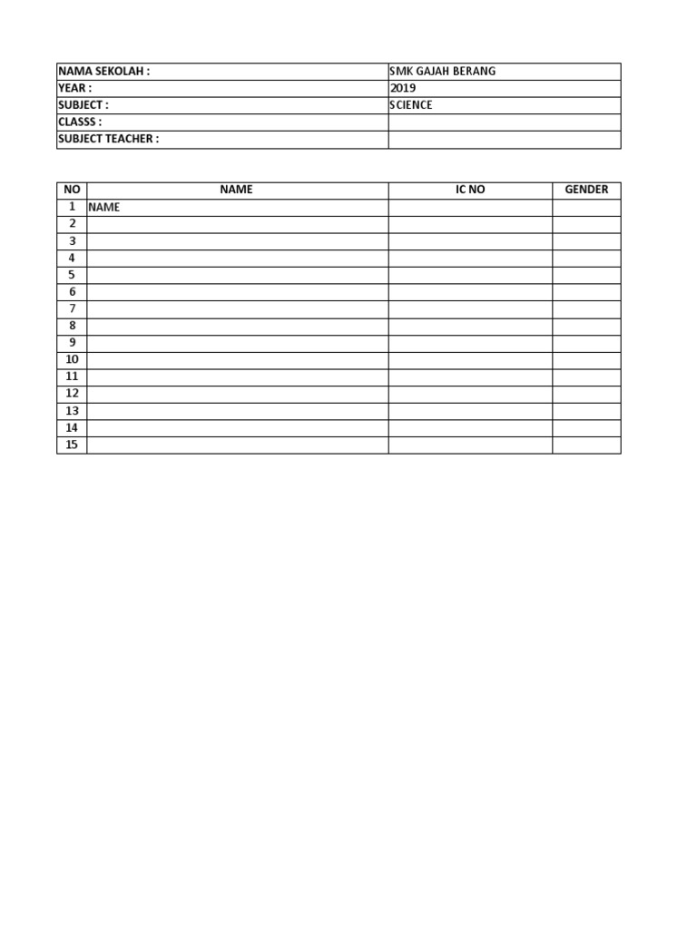 Borang Rekod Transit Tingkatan 1 | PDF | Light | Physical Sciences
