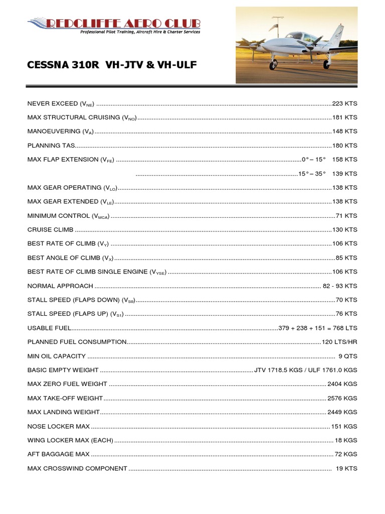 C310R Datasheet | PDF | Flap (Aeronautics) | Vehicle Design
