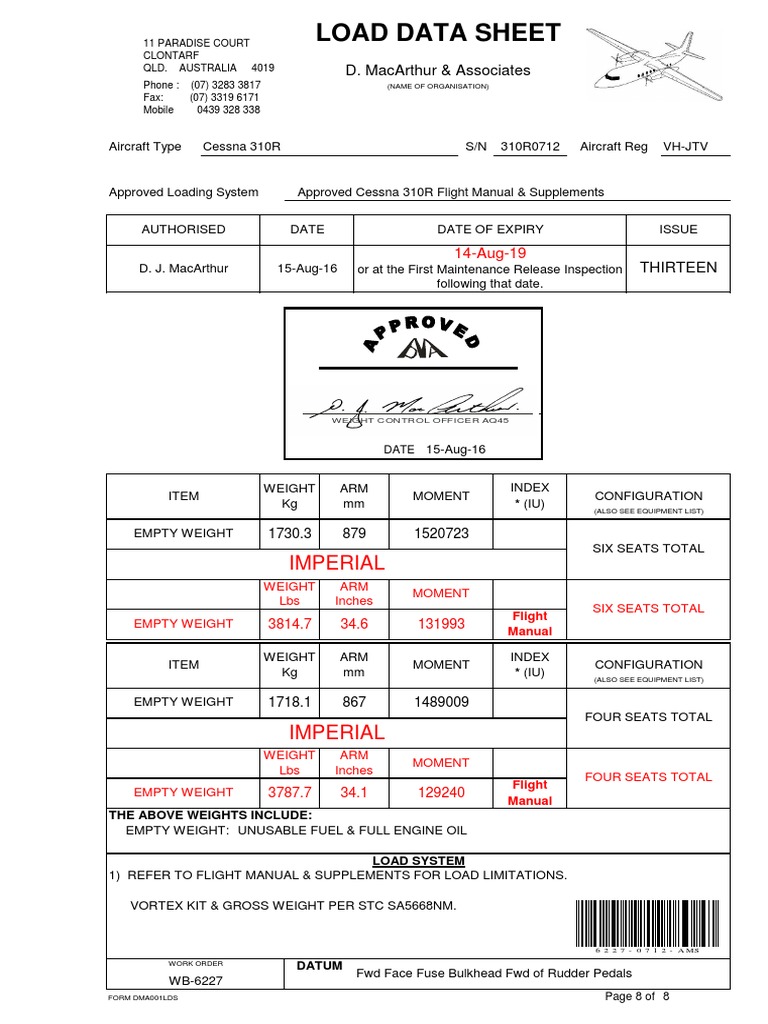 Load Data Sheet: Imperial | PDF | Spaceflight Technologies | Transport