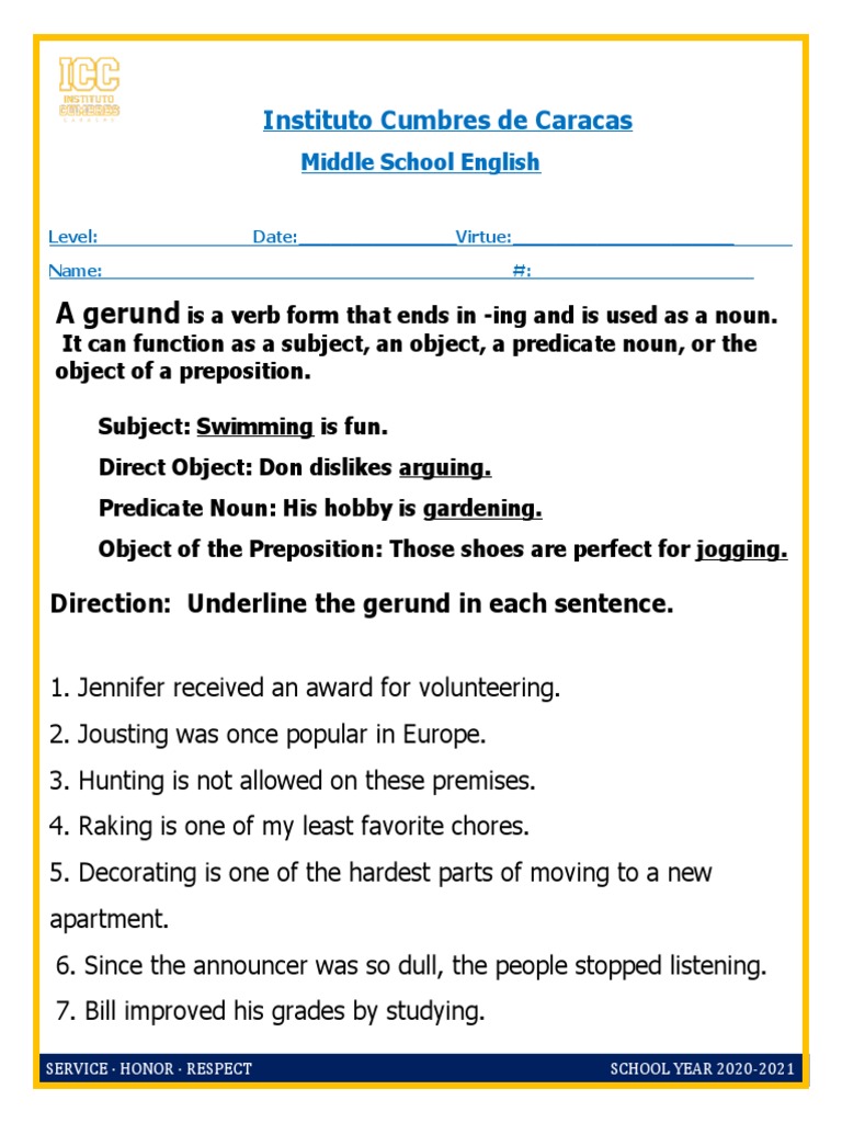 GERUND Activity Exercises | PDF