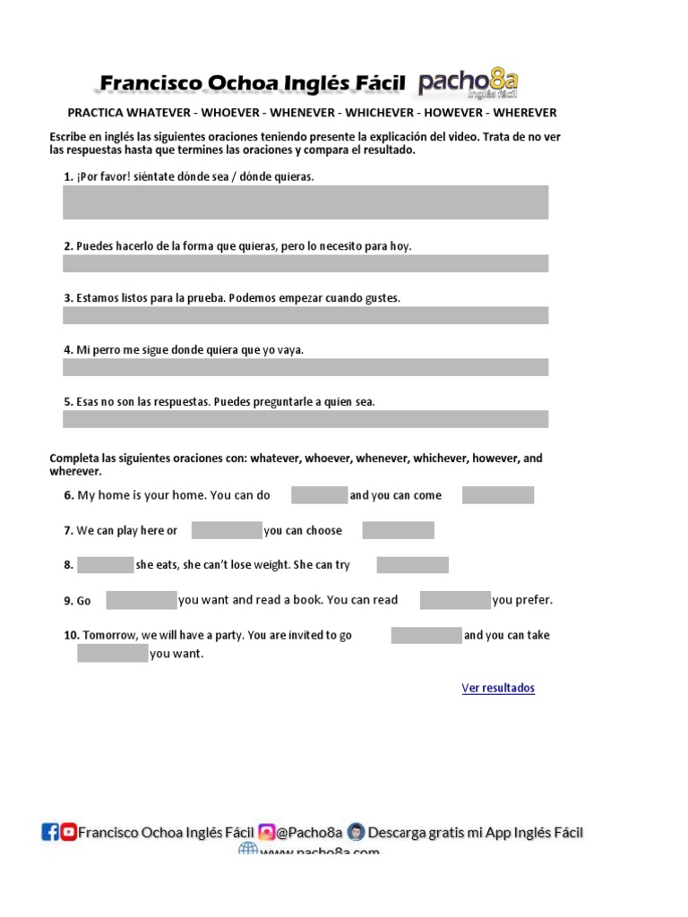 Whatever, Whoever, Whenever, Whichever, However, and Wherever. | PDF