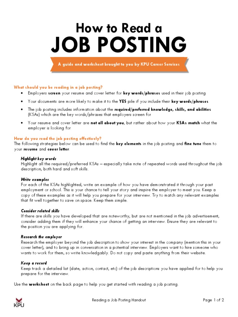 (RESUME 2) Reading A Job Posting | PDF | Résumé | Employment