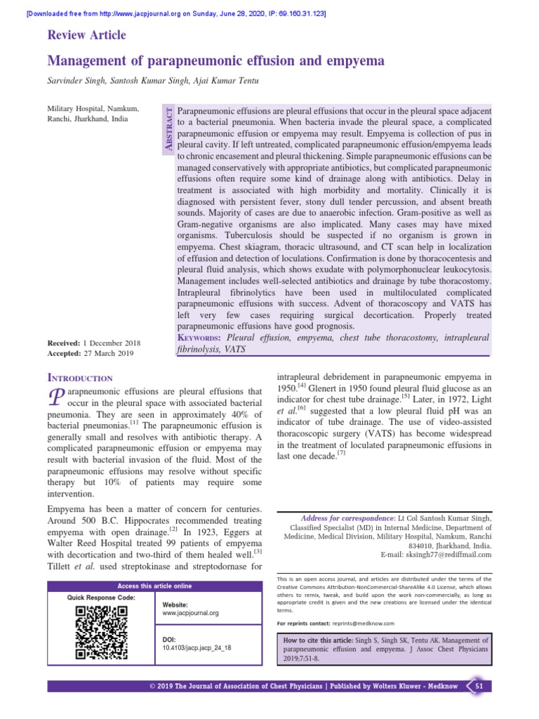Parapneumonic Pleural Effusion and Empyema | PDF | Pneumonia | Diseases ...
