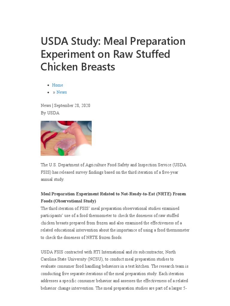 USDA Study - Meal Preparation Experiment On Raw Stuffed Chicken Breasts ...