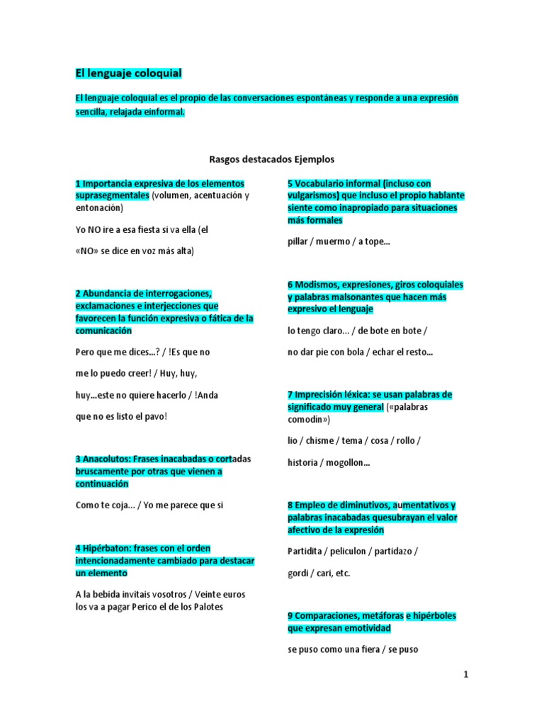 El Lenguaje Coloquial | PDF | Lingüística | Comunicación