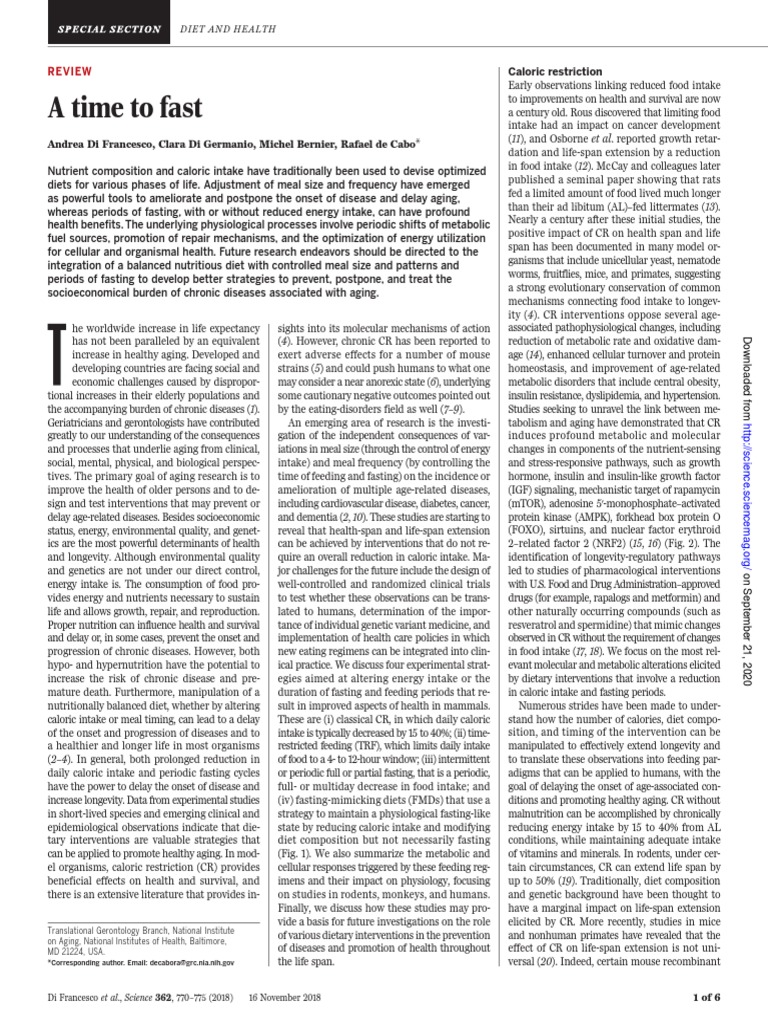 A Time To Fast | PDF | Nicotinamide Adenine Dinucleotide | Intermittent ...