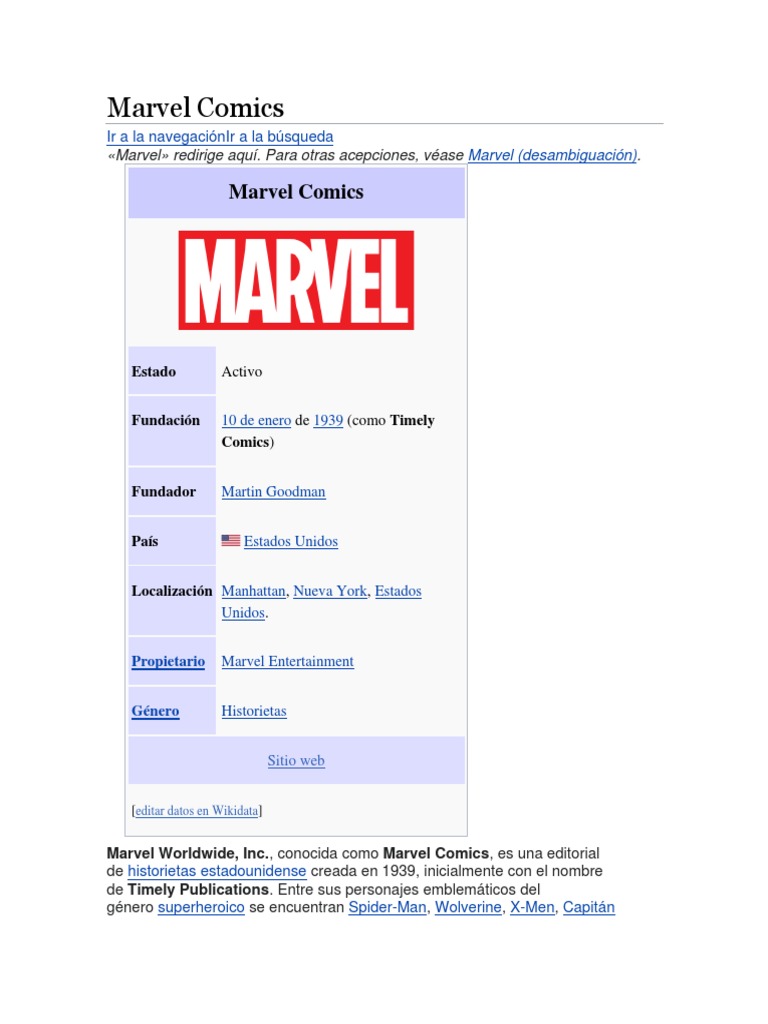 Historia de Marvel Comics: Orígenes y Evolución | PDF | Comics Marvel ...