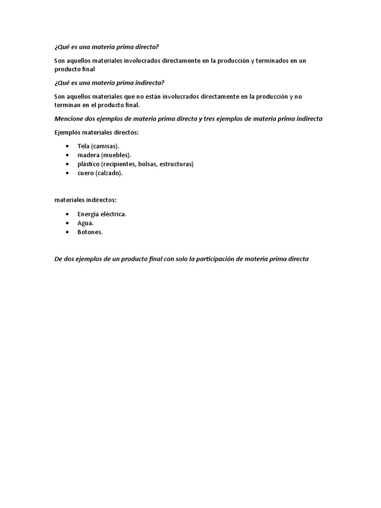 Qué Es Una Materia Prima Directa | PDF
