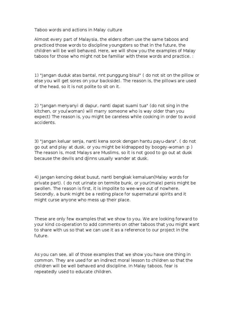 An Examination of Traditional and Modern Taboos in Malay Culture | PDF ...