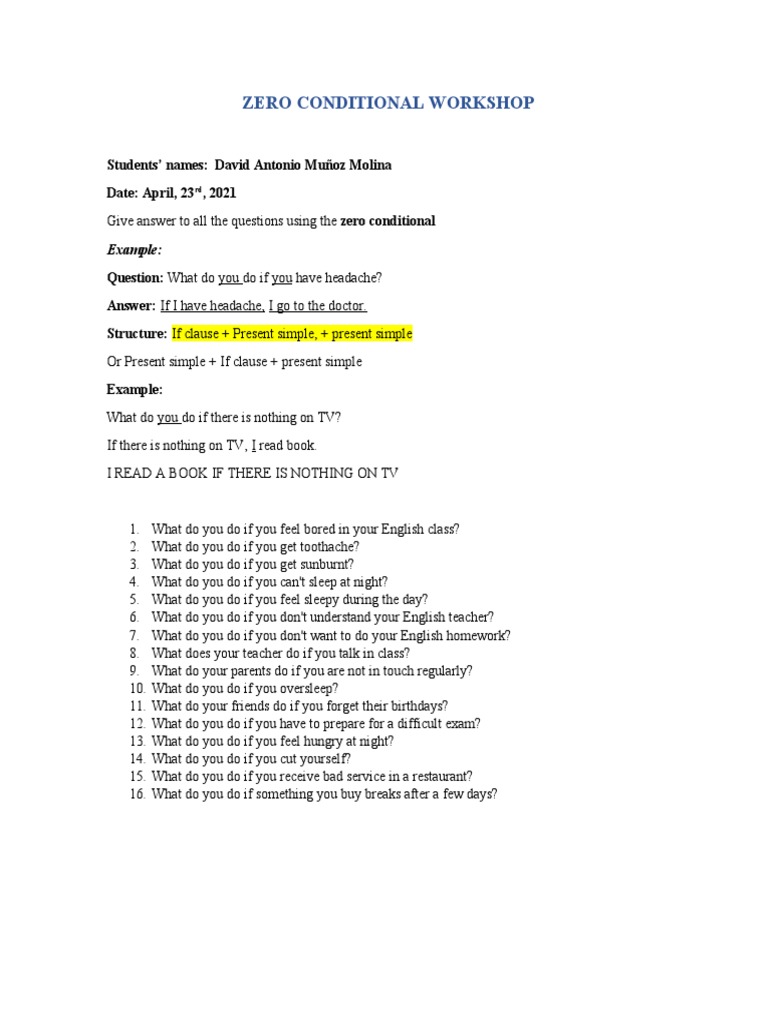 Zero Conditional Workshop | PDF