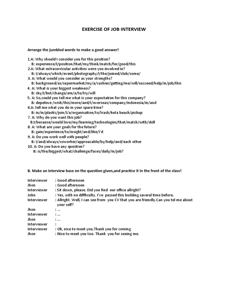 Job Interview Practice Exercises | PDF | Career & Growth